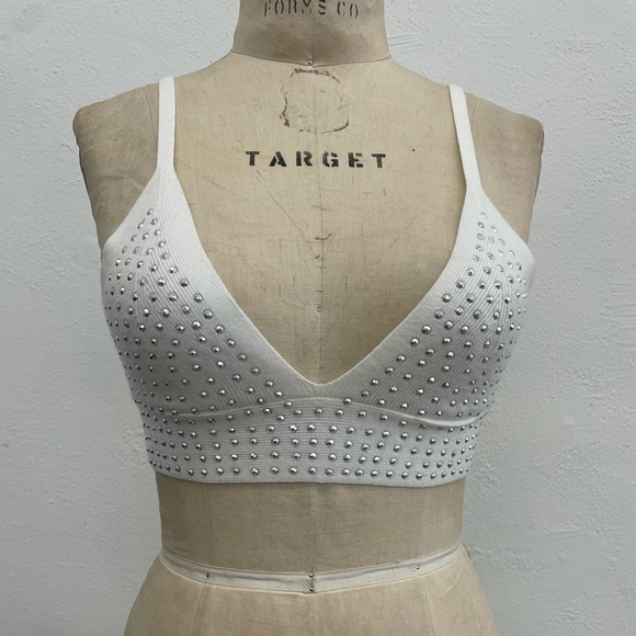Tops | Rhinestone Encrusted Knit Bra Crop Top | Poshmark
